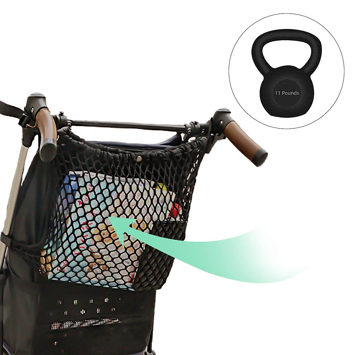 Ymeibe Stroller Caddy Organizer Extra Large Storage Space, Universal Fit Cargo Net Mesh Hanging Bag for Stroller Caddy Accessories Carrying Diaper and Snacks