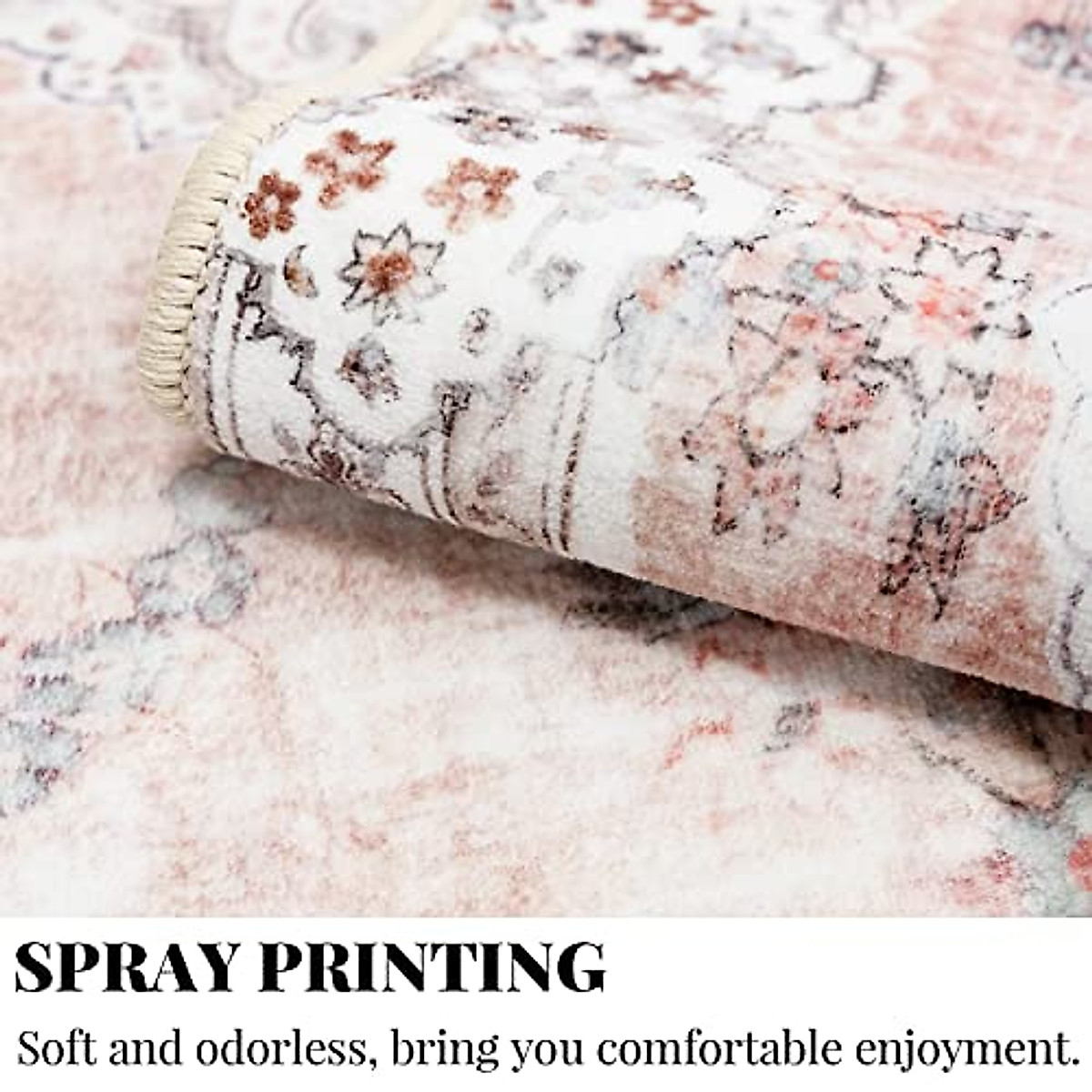 MUJOO Pink Rug 8'x10' Area Rugs for Living Room Washable Large Boho Rug for Bedroom Non Slip Abstract Soft Low-Pile Floral Flowers