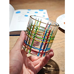 RYUHYF Hand painted glass,water glass,tea cup,juice cup,wine cup,beer glass set 1 pieces(Painted striped cup)