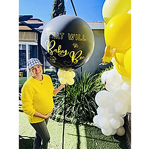What Will Baby Bee Gender Reveal Balloon - 36" Black Balloon - Pink and Blue Confetti for Boy or Girl - Baby Shower Gender Reveal Party Supplies Decoration Kit
