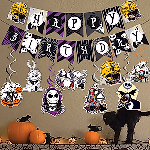 Nightmare Before Christmas Banner Nightmare Before Christmas Birthday Decorations Jack Skellington Birthday Decorations Halloween Birthday Banner for Halloween Birthday Party Decorations Supplies