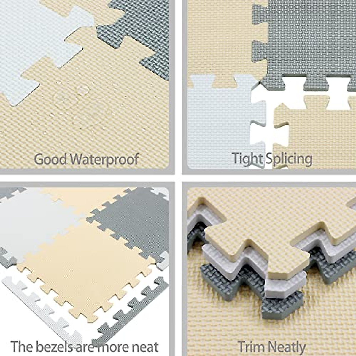 Yostrong® 16 Tiles Interlocking Puzzle Foam Baby Play Mat with Straight Edges for Playing - EVA Babies Crawling Mat | Rubber Floor Work out Mats for Home Gym. White, Beige, Gray. YOC-AJLb16S16