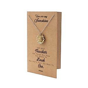 quan jewelry Sunflower Necklace for Teacher with Inspirational Greeting Card (Two Tone)