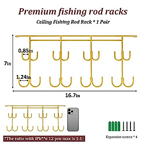 THKFISH Fishing Rod Holders for Garage Ceiling Fishing Rod Rack Store 16 Fishing Rod Combos Fishing Rod Rack for Garage Room Boats,1pair-WHITE