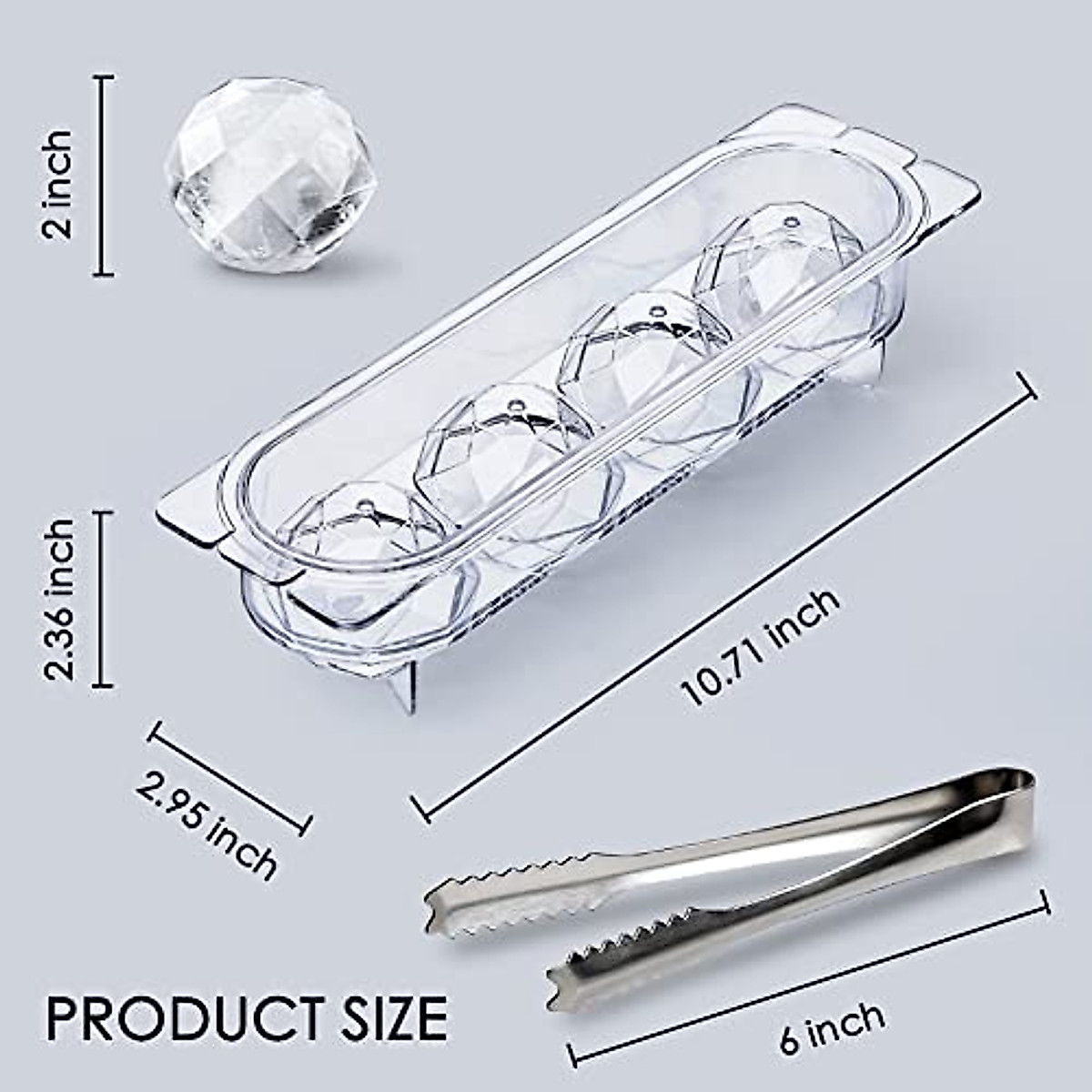 Combler Ice Molds, Ice Cube Tray for Freezer, 2 Inch Large Ice Cube Molds for Cocktails Whiskey Bourbon, Diamond Ice Ball Maker Mold, Round Ice Cube Mold Set of 2, With Tong & Storage Bag Gifts
