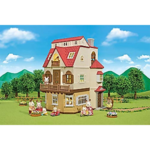 Calico Critters Red Roof Grand Mansion Gift Set, Dollhouse Playset with 3 Figures, Furniture, Vehicle and Accessories