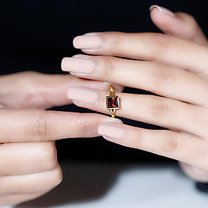 Rosec Jewels Natural Garnet Promise Ring for Women, AAA Quality, 6mm Princess Cut Garnet January Birthstone Ring - Ready To Gift, 14K Yellow Gold, Size:US 9.00