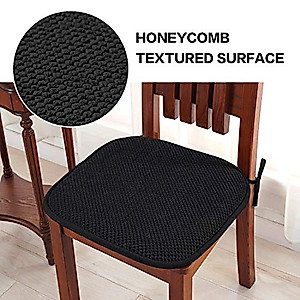 Turquoize Non Slip Memory Foam Seat Chair Cushion Pads Honeycomb Premium Comfort Memory Foam Chair Pads/Cushions with Ties - Seat Cover 16" x 16" Chair/Seat Cushion Pad, 2 Pack, Black