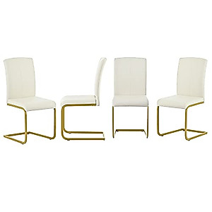 OPTOUGH 5-Piece Set with Faux Marble Table and Four Chairs with Metal Legs for Dining, Kitchen and Living Room,White