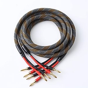 JORZOR 1 Pair 10AWG Speaker Cable,with Gold Plated Banana Tips, Oxygen Free Copper (3FT)
