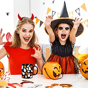 Whaline Halloween Mug Ghost Pumpkin Coffee Mug Black White Orange Ceramic Drinking Mugs for Halloween Party Supplies Table Centerpieces, 12oz