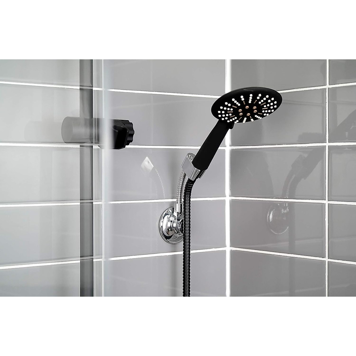 BathBeyond Adjustable Shower Head Holder - Universal Wall Mount with Flexible Vacuum Suction Cup & Adhesive Sticker, Easy Installation for Handheld Showers No-Drill Shower Accessory Shower Head Stand