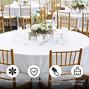 Fixwal 6-Pack White Round Plastic Tablecloth Premium Disposable Plastic Tablecloth 84 Inch White Decorative Party Tablecovers for Parties Picnic Birthday Wedding Banquet
