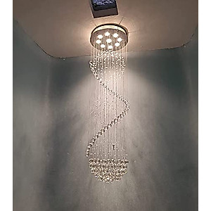 Dst Modern Spiral Sphere Crystal Chandelier, Raindrop Spectacular Ceiling Lighting Fixture, Clearly K9 Crystal Ball Pendant Light for Living Room Hotel Hallway Foyer Romantic Wedding, Size: D20"XH72"