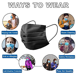 CBC Crown 3-Ply Disposable Protective Face Masks Earloop, Dust Filter Mouth Cover Black, Blue for Adult Men & Women (50 PC - Black & Gray)