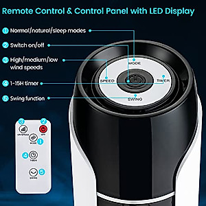 Tangkula 48-Inch Tower Fan with Remote Control, Quiet Bladeless Tower Fan w/ 3 Speeds, 3 Modes, 1-15H Timer & LED Display, 80° Oscillating Floor Standing Fan, Portable Circulating Fan for Home Office