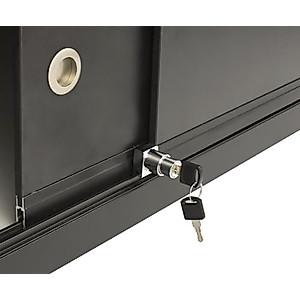 Displays2go 60 Inch Glass Showcase, Hidden Storage, LED Lights, Lockable Sliding Door - Black (IAPHV60LED)