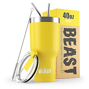 Beast 40 oz Tumbler Stainless Steel Vacuum Insulated Coffee Ice Cup Double Wall Travel Flask (Lemon)