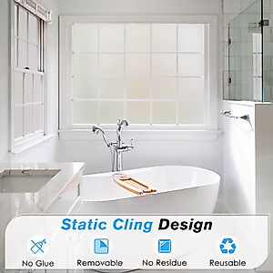 Haton Window Privacy Film Frosted Glass Film for Bathroom, Static Cling Sun Heat Blocking Window Clings, Opaque Frosting Coverings Tint for Home Door, Non-Adhesive, Pure 17.5" x 78.7"