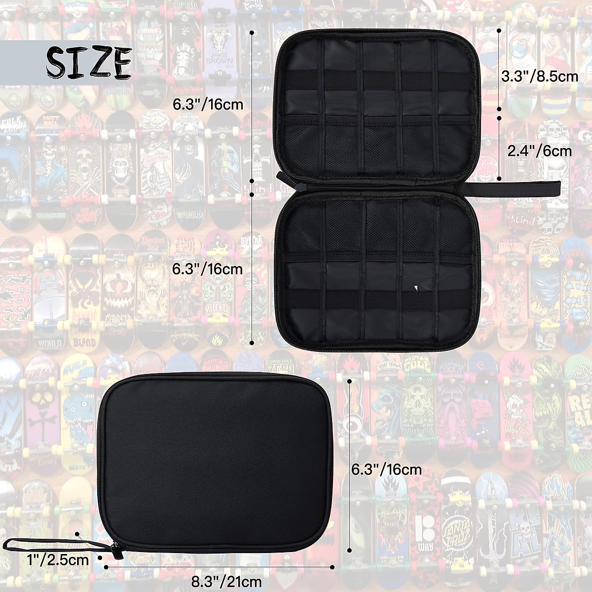 HUHYNN 10 Fingerboard Carrying Case Compatible with Tech Deck, Storage Case Compatible with Teck Deck Finger Skateboards, Fingerboard Carry Case Holds 10 Mini Finger Skateboards(Bag Only) (Black)