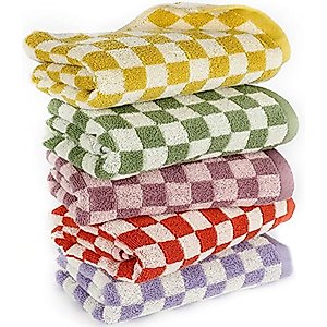 Sawowkuya 5 Pcs Checkered Hand Towels, 100% Cotton Bath Towels Checkered Towel, Soft Absorbent Hand Towels for Bathroom, 13” x 29” Cute Patterned Face Towels for Spa Gym Kitchen