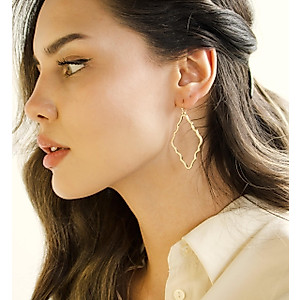 POMINA Lightweight Simple Basic Geometric Gold Dangle Drop Earrings Open Gold Teardrop Earrings for Women (A) Worn Gold)