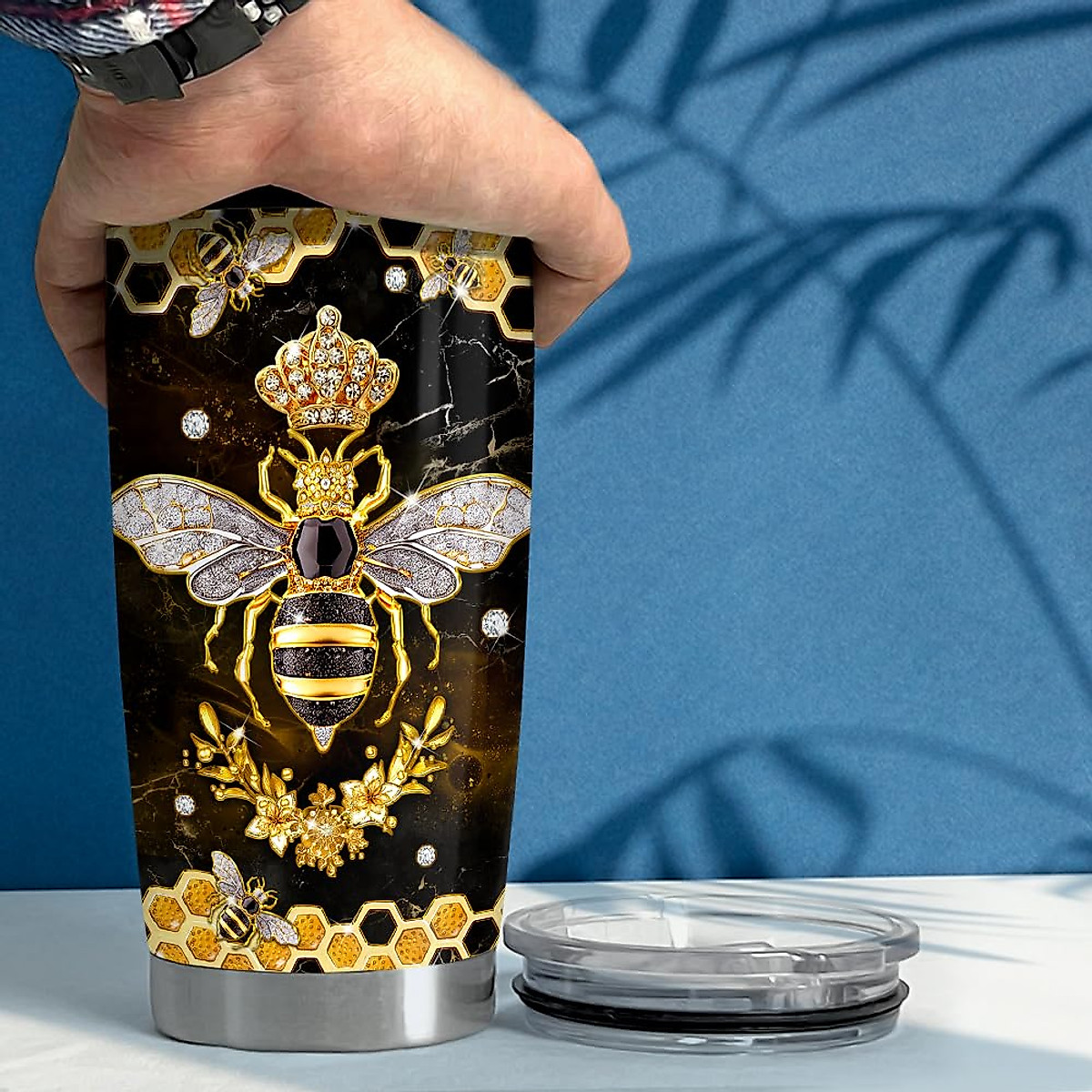 SANDJEST Bee Tumbler 20oz Stainless Steel Insulated Tumblers Coffee Travel Mug Cup Jewelry Drawings Style Bee Gifts for Women Girls Teen Gift for Birthday Christmas