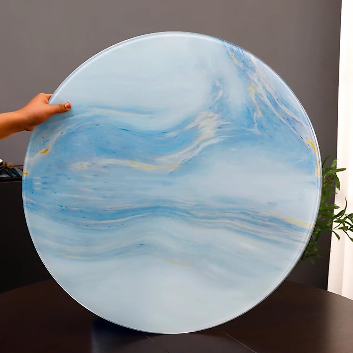 MegLob Marble Pattern Lazy Susan Turnable, Tempered Glass Lazy Susan Turnable for Dining Table, Hotel Serving Rotating Tray, 8Mm Thickness, Easy to Share Food,⌀78cm/30.7"