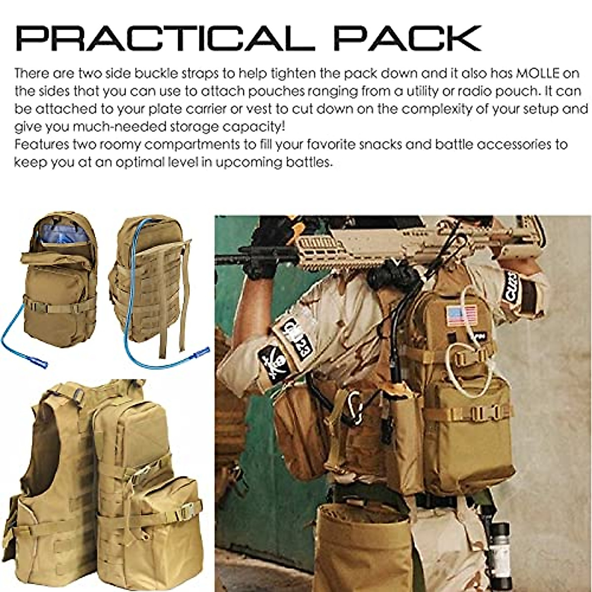 LIVANS Tactical Hydration Pack Nylon, Molle Hydration Carrier Bag Water Reservoir Bag for Tactical Backpack Plate Carrier(Bladder not included)