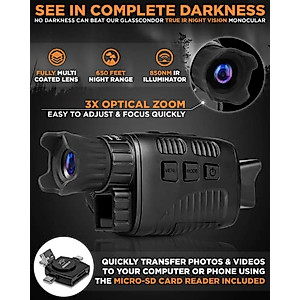 CREATIVE XP Night Vision Monocular for Hunting & Surveillance w/Card Reader - Infrared Monoculars - Black