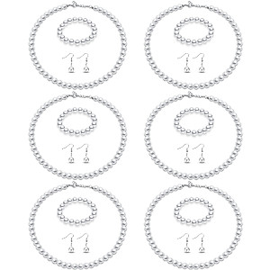 Kigeli 18 Pcs Kids Pearl Set Pearl Jewelry Set for Girls Women Faux Pearl Necklace and Stud Earrings Fake Pearl Bracelet Set for Christmas Wedding Princess Party Birthday Costume Cosplay Accessories