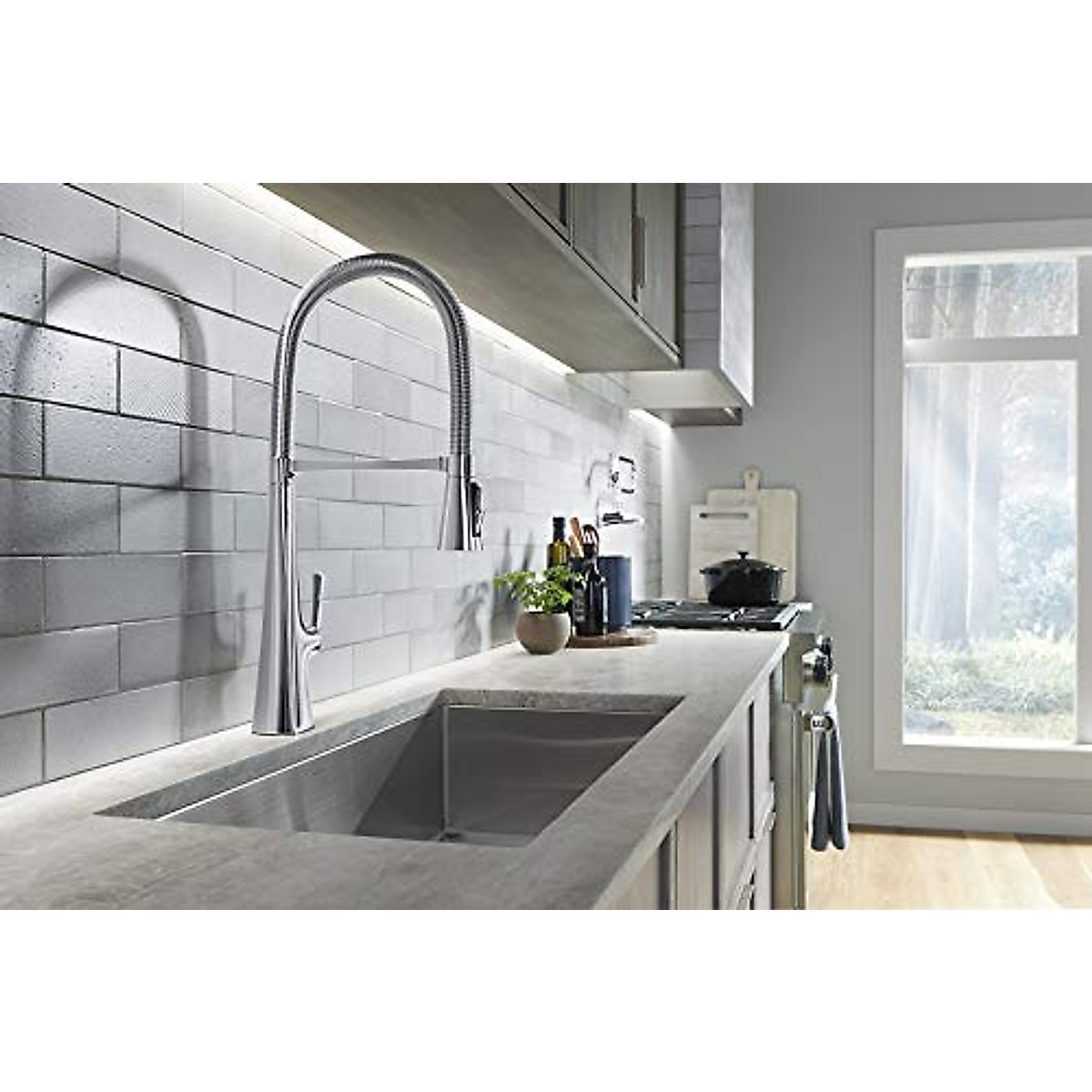 Kohler 22060-CP Graze Tall Commercial, 3 Function Semi-pro Kitchen Sink Faucet with Pull Down Sprayer, Polished Chrome