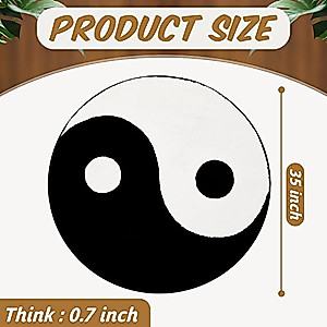 Fabbay Ying Yang Accent Rug Yin Yang Rug Circular Floor Rug Living Room Round Rugs for Bedroom Black and White Washable Rug for Home Bathroom Kitchen Supplies, 35 Inches