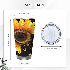 AYCZN Watercolor Sunflower Butterfly 20 OZ Tumbler Stainless Steel Travel Coffee Mug, Floral Insulated Water Bottle with Lid and 2 StrawsLeakproof Thermal Cup
