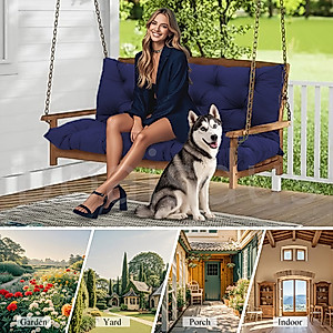 Swing Cushions 3 Seater Replacement Waterproof Porch Swing Cushions with Backrest and 8 Ties Thicken 4" Bench Cushion Replacement Patio Swing Cushion for Outdoor Furniture(Navy Blue 60x40in)