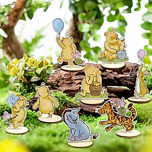 16 Pcs Classic Winnie Wood Table Centerpieces Bear Cutout Shapes Creatures Table Topper for Baby Shower Birthday Decorations Supplies