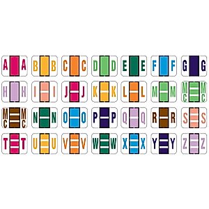 TAB COMPATIBLE TPAM-SET 1838 Permanent Color Code Label, Alpha Bet, 1-1/4" Length, 1" Width, Assorted Colors, Pack of 13500