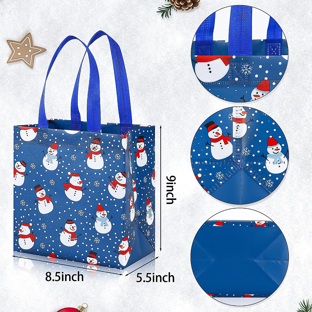 YANGTE 16 Pack Small Christmas Gift Bags with Tissue Paper, Non-Woven Christmas Treat Bags Reusable Tote Bags with Handles for Kids Candy Goodie Bags Christmas Bags Xmas Party Favors