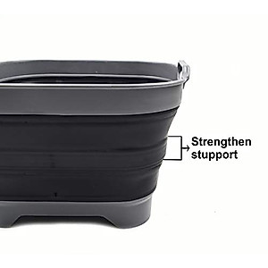 SAMMART 10L (2.64 gallon) Collapsible Dishpan with Draining Plug - Foldable Washing Basin - Portable Dish Washing Tub - Space Saving Kitchen Storage Tray (1, Grey/Black)
