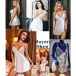 Avidlove Women Satin Sleepwear Wedding Nightgown White Lingerie Lace Chemise White M