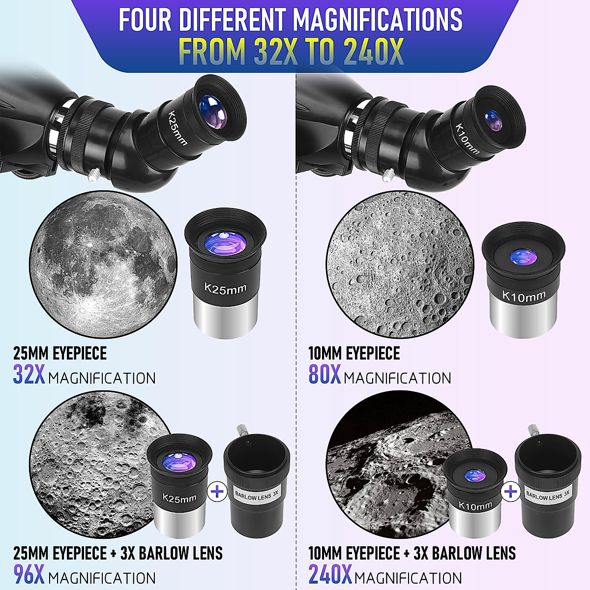 MEEZAA Telescope, Telescope for Adults High Powered Professional, 90mm Aperture 800mm Refractor Telescopes for Astronomy Beginners Fully Multi-Coated with AZ Mount Tripod & Phone Adapter & Carry Bag