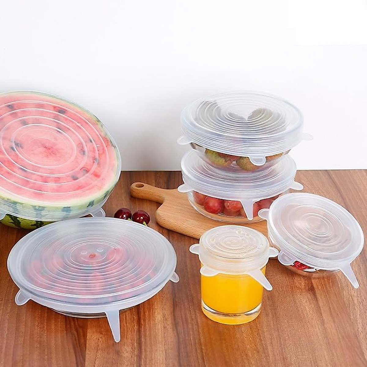 Reusable Silicone Stretch Lids, 12 Silicone Lids, 6 Different Circular Sizes, 6 Different Rectangular Sizes, Flexible Silicone Lids for Bowls, Tupperware, Food, Freezer Safe,adjustable.