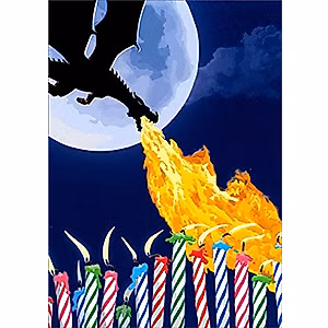 Avanti Press Fire Breathing Dragon : Full Moon : Candles A-Press Humorous : Funny Birthday Card