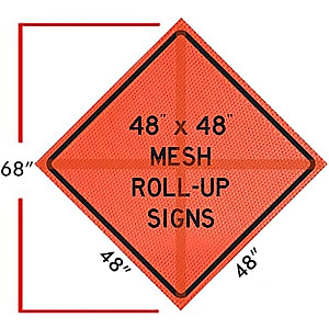 OrangeGear® 48” x 48” MUTCD TTC Compliant Safety Orange Mesh Temporary Traffic Control Rollup Signs (Utility Work Ahead (WITH Ribs))