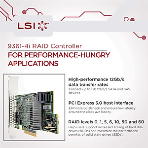 LSI Logic LSI LSI00415 MegaRAID SAS 9361-4i 4-Port 12Gb/s SAS+SATA PCI-Express 3.0 Low Profile RAID Controller, Single