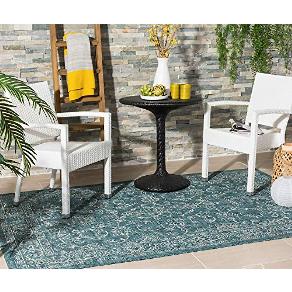 Safavieh Courtyard Collection CY8680 Indoor/ Outdoor Non-Shedding Stain Resistant Patio Backyard Area Rug, 4' x 5'7", Turquoise