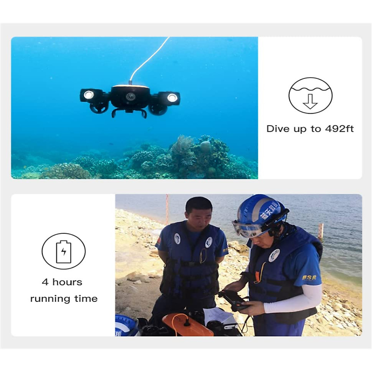 Geneinno T1 Underwater Drone Camera 4K UHD ROV, for Real-Time Viewing, Streaming & Recording, Underwater Inspection and Exploration, Yachting, Education (492FT Tether) (150m)