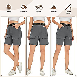 Jessie Kidden Womens Stretch Cargo Hiking Shorts Quick Dry Elastic Waist 7" Casual Shorts for Women Grey