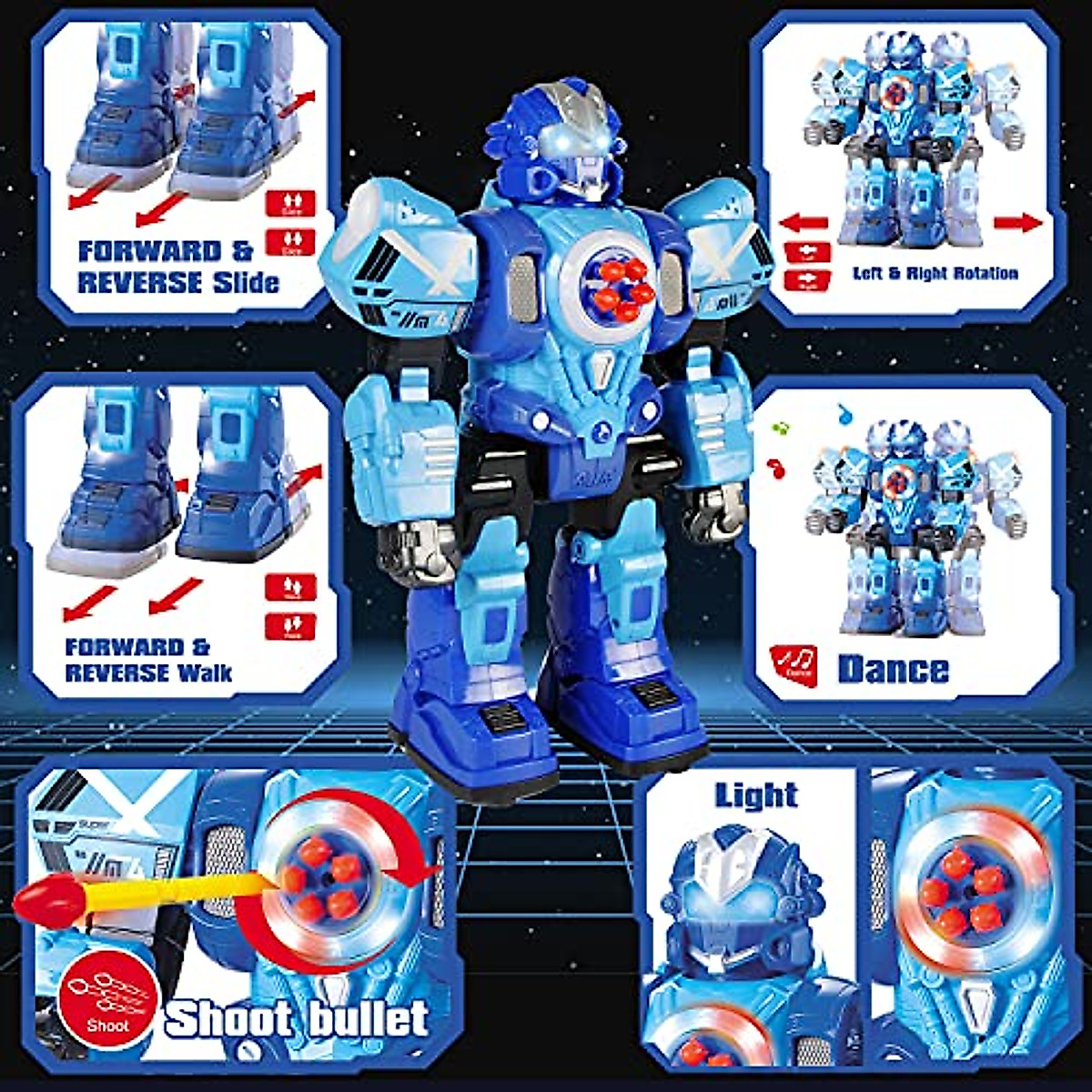 Large Remote Control Robot for Kids - 10 Channel RC Toys Shoots Missiles, Walks, Talks & Dances with Flashing Lights Sounds