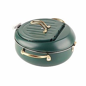 BORDSTRACT Deep Fryer Pot, Japanese Stainless Steel Frying Pot with Thermometer, Lid, and Oil Drip Drainer Rack, for Induction, French Fries, Chicken Wings and Shrimp